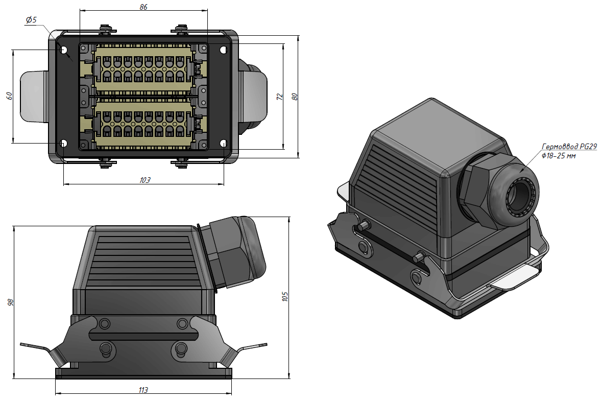Разъем HDC-HE-016-032(F-M)(16A,500V,6kV,3) - купить в интернет-магазине cnc-tehnologi.ru c ...
